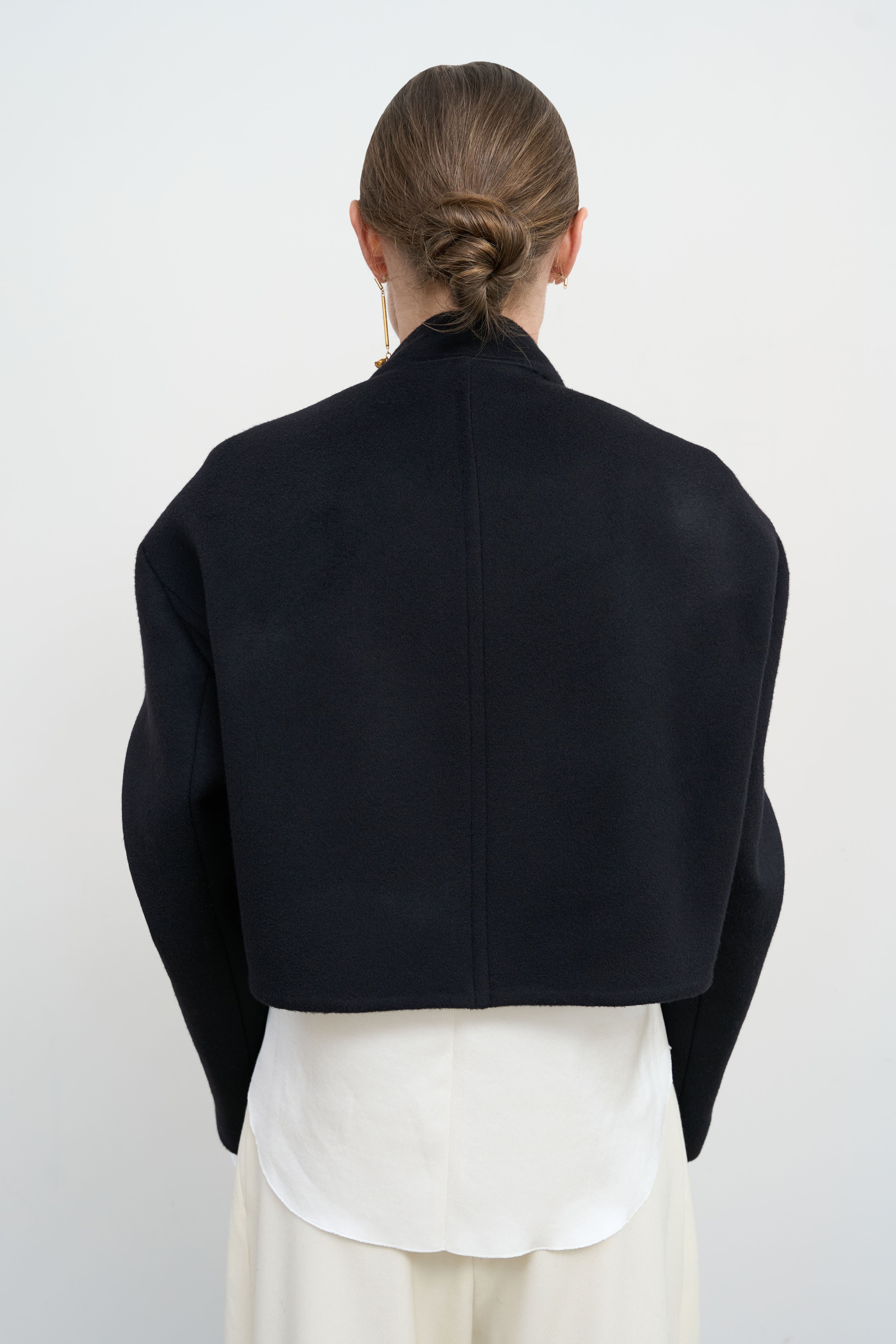 Cropped Wool Peacoat – Chic Black Wool & Cashmere Coat | LITKOVSKA