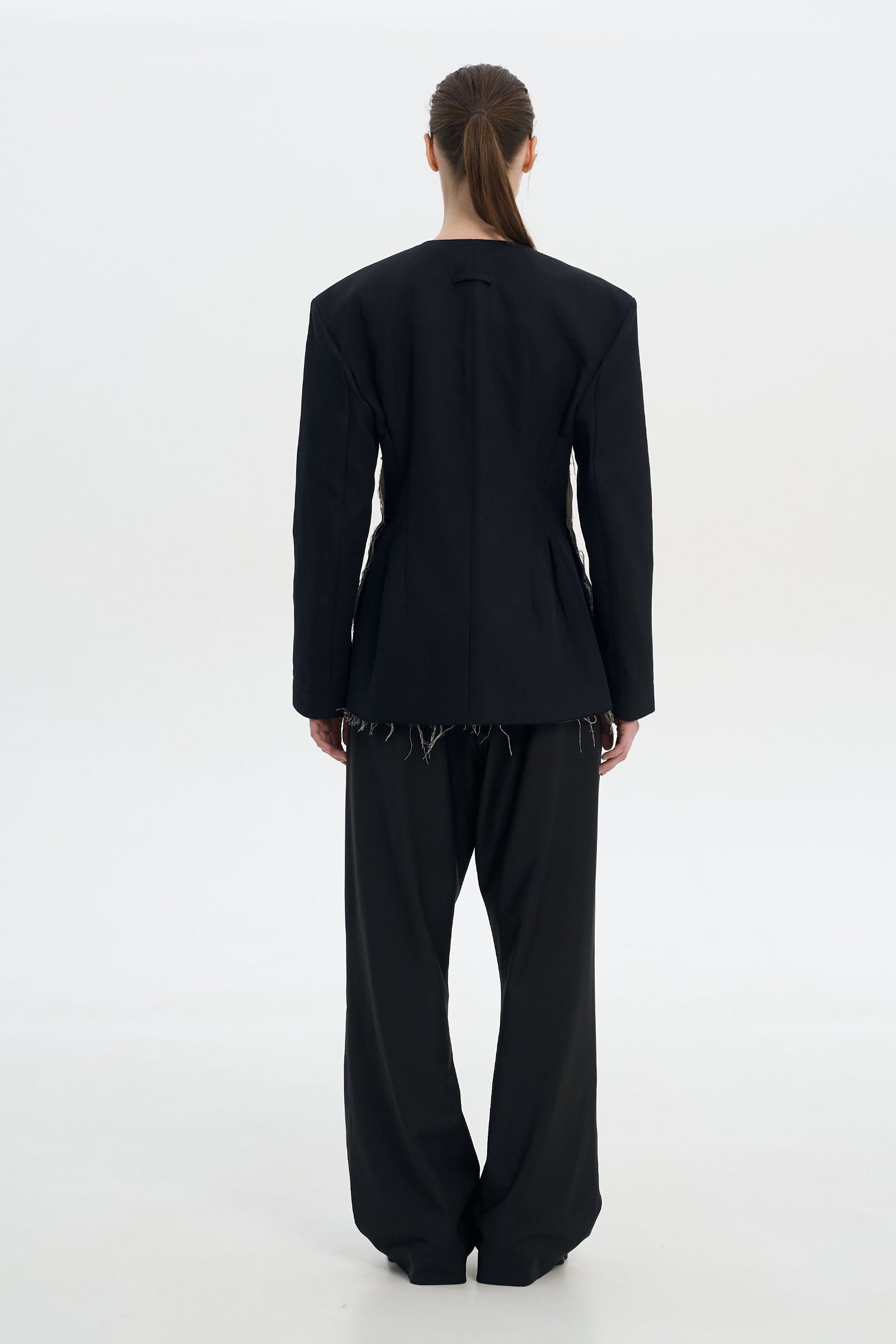 Waist Fitted Frayed Jacket – LITKOVSKA Tailored Cotton Jacket